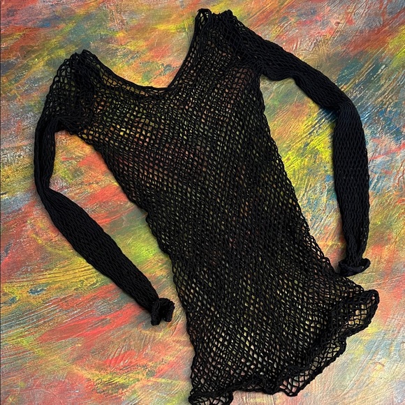 Tops | Black Mesh Women Top Stretch Net Long Sleeve Sheer | Poshmark